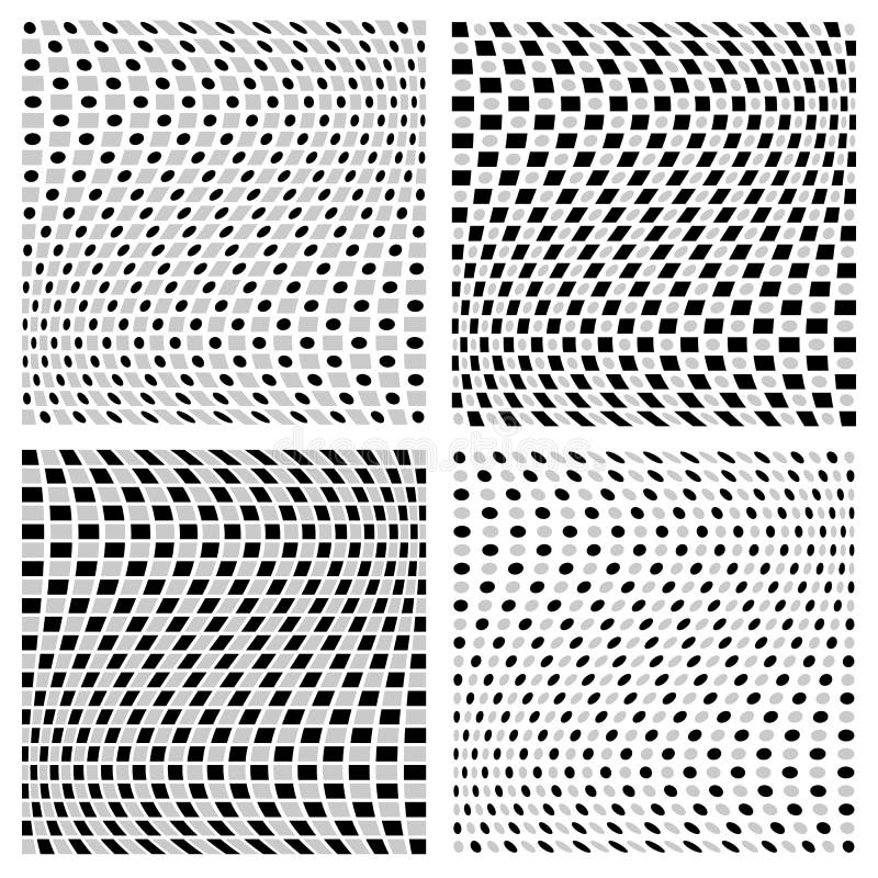 Distorted Spirally, Rotating Patterns with Squares and Circles Stock ...