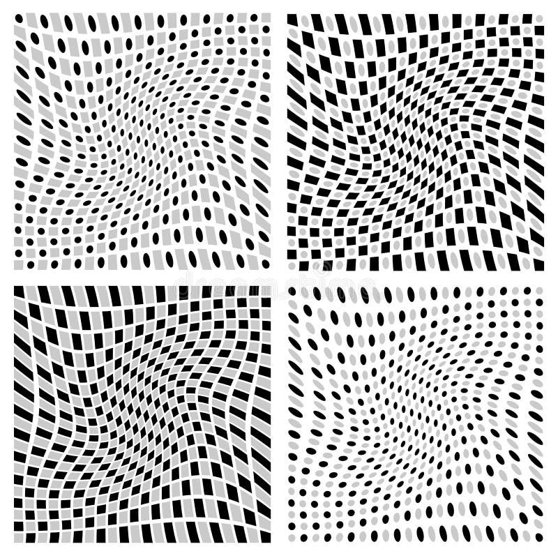 Distorted Spirally, Rotating Patterns with Squares and Circles Stock ...