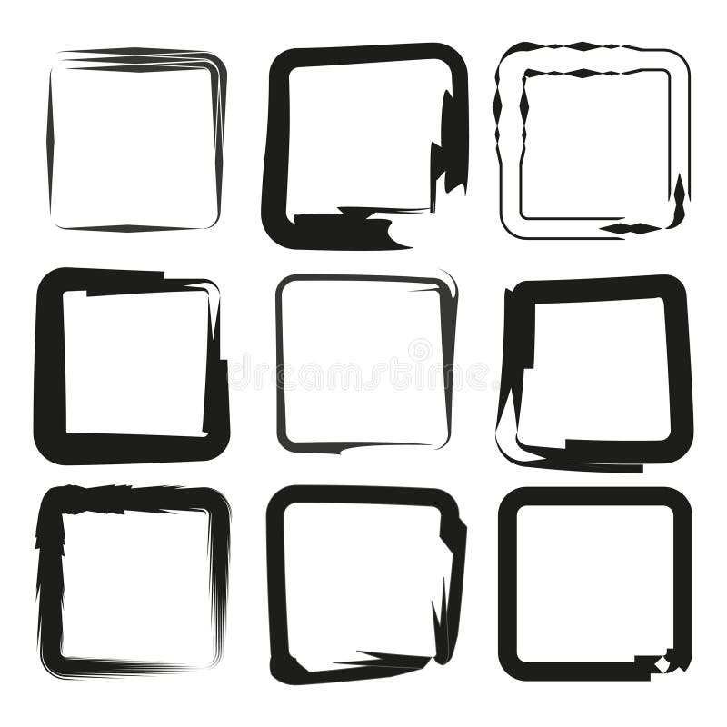 Distorted Square Frame Set. Abstract Black Shapes. Nine Unique ...