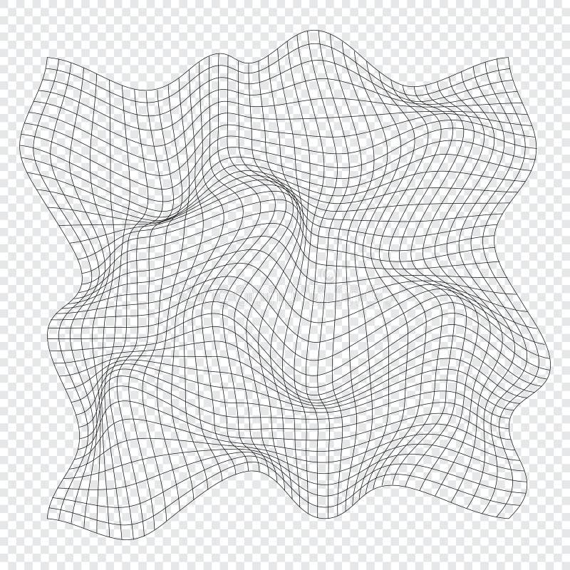Distorted Square Grid. Wireframe Wave Geometry Grid. Warped Mesh ...