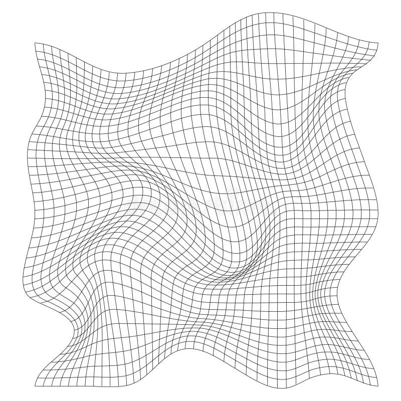 Distorted Square Grid. Wireframe Wave Geometry Grid. Warped Mesh ...