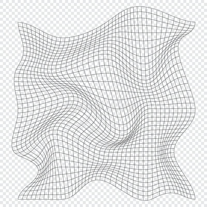 Distorted Square Grid. Wireframe Wave Geometry Grid. Warped Mesh ...