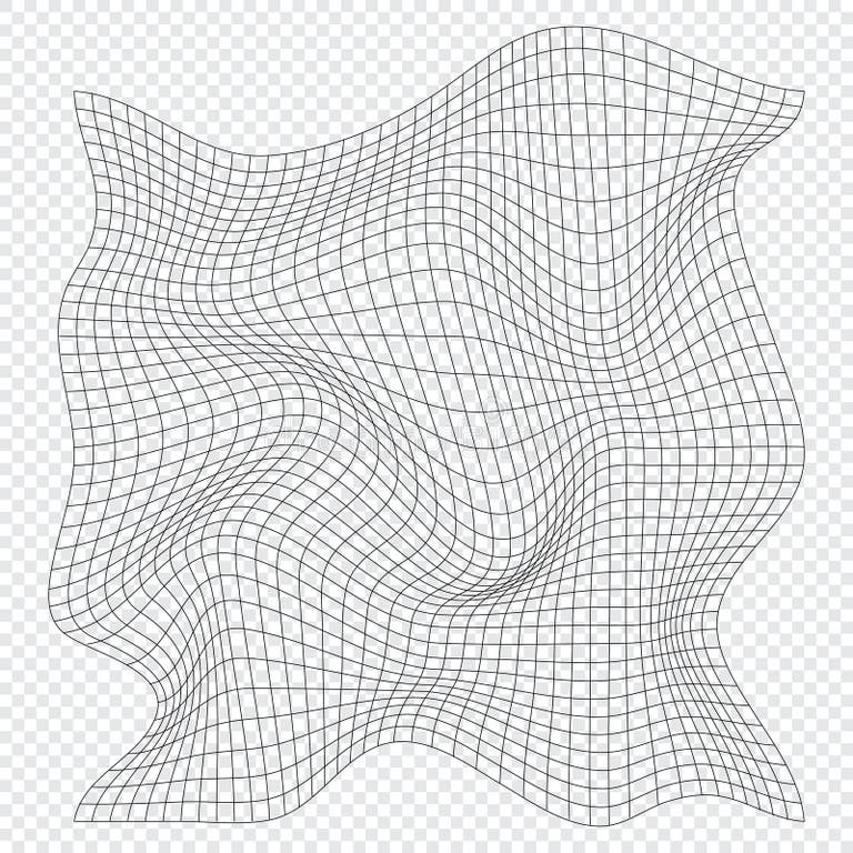 Distorted Square Grid. Wireframe Wave Geometry Grid. Warped Mesh ...