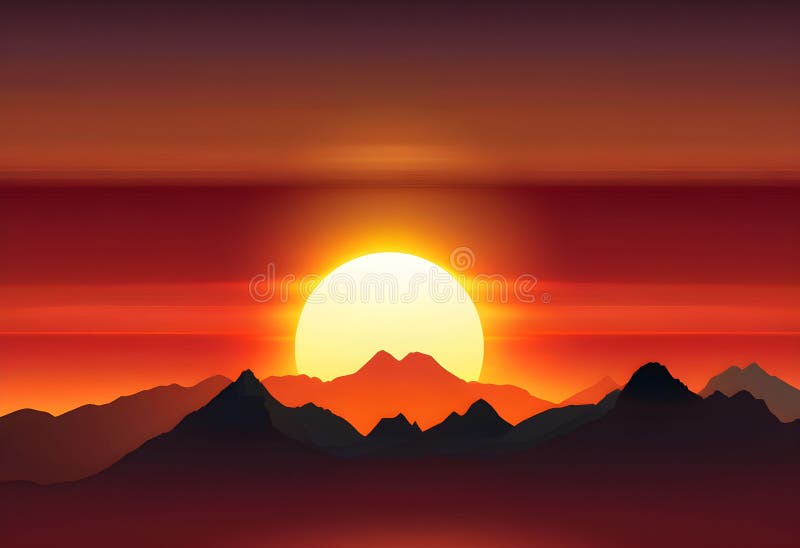 Distorted Sunset Glowing Above Rugged Range Stock Illustration ...
