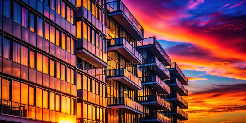 Distorted Sunset Silhouette of a MultiStory Building Facade a Striking ...