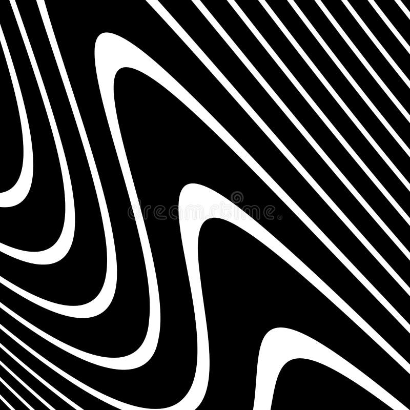 Distorted, Warped Lines Geometric Monochrome Pattern. Black and Stock ...