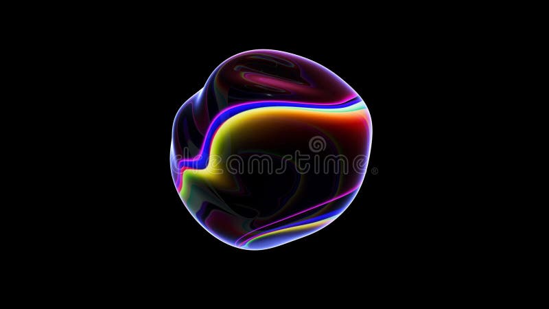 Distortion Drop of Liquid with Holographic Surface. 3D Abstract Neon ...