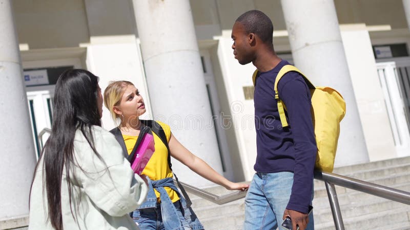 Distracted Multi-ethnic Students Chatting at the Entrance of the ...