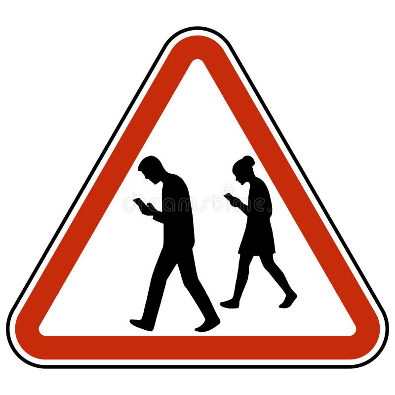 Distracted Pedestrians Hazard Warning Sign on Roadside Stock Vector ...