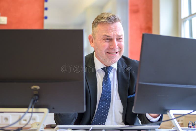 Old Guy at Computer Grimacing Stock Image - Image of grimacing, trouble ...
