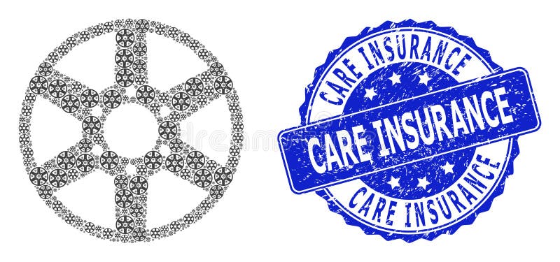 Distress Care Insurance Round Seal and Recursion Wheel Icon Collage ...