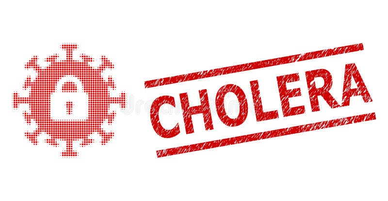 Distress Cholera Seal Stamp and Halftone Dotted Contagious Lockdown ...