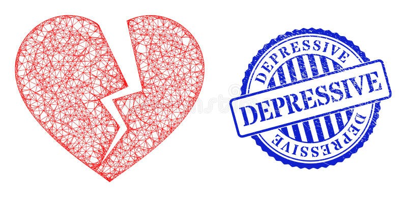 Distress Depressive Stamp and Net Broken Heart Web Mesh Stock Vector ...