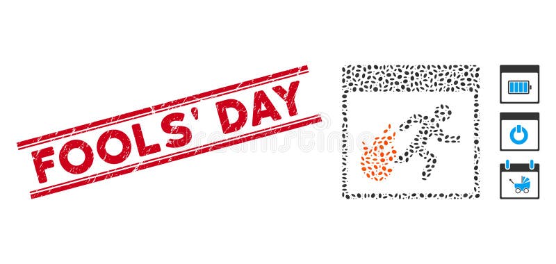 Distress Fools` Day Line Stamp and Collage Fire Evacuation Man Calendar ... Distress Fools` Day Line Stamp and Collage Fire Evacuation Man Calendar ...