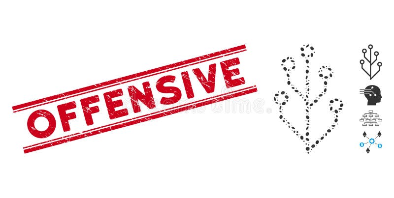 Distress Offensive Line Stamp with Mosaic Hi-Tech Tree Icon Stock ...