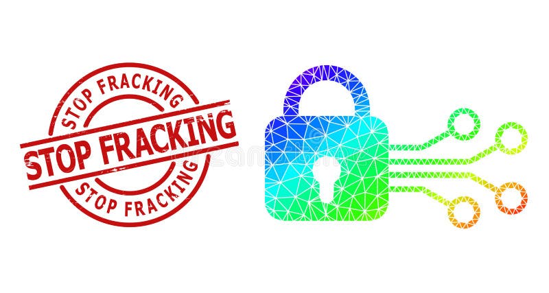 Distress Stop Fracking Stamp Print and Triangle Filled Rainbow Digital Lock Icon with Gradient ...