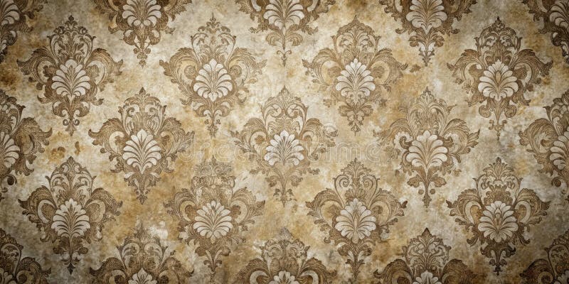 A Distressed Antique Damask Pattern Wallpaper Texture with Subtle Brown ...