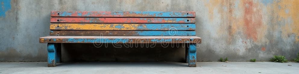 Distressed Bench, Chipped Paint, Stark Concrete Backdrop , Pale, Rustic ...