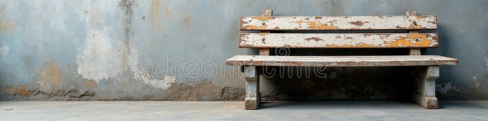 Distressed Bench, Chipped Paint, Stark Concrete Backdrop , Support ...
