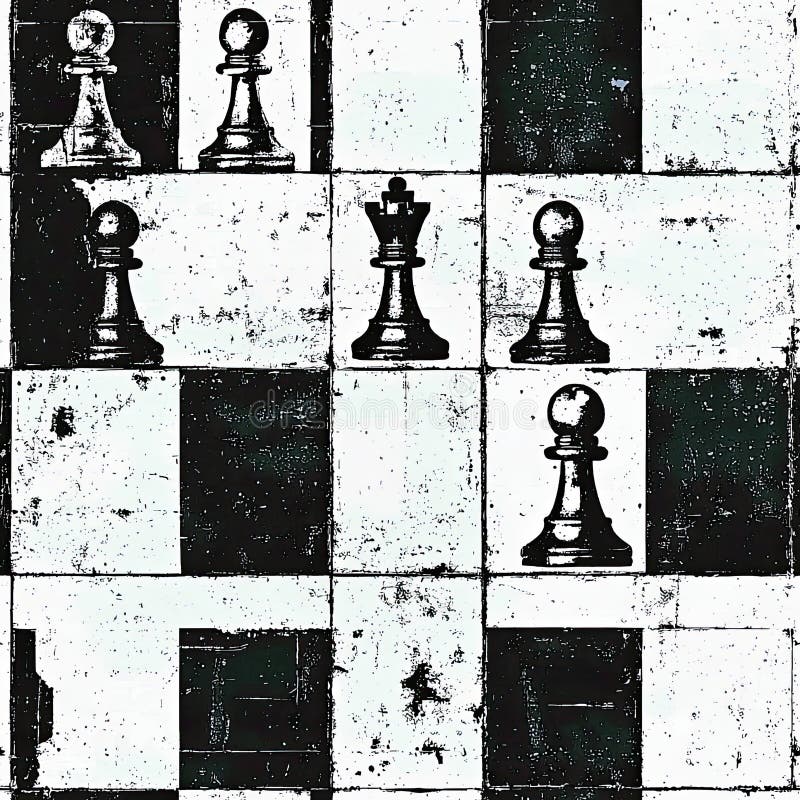 Distressed Chess Board Pattern Showcasing Black and White Pieces on an ...
