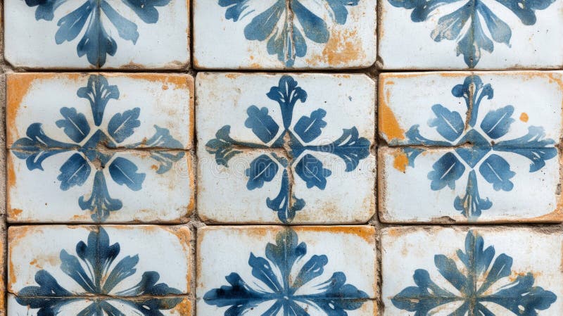 Distressed Blue and White Floral Tile Pattern Stock Illustration ...
