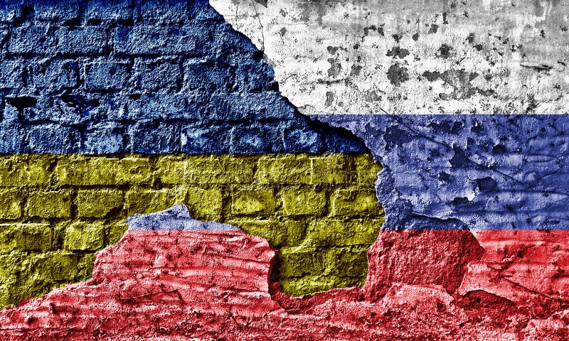 A Distressed Brick Wall Showcasing the Merging Ukrainian and Russian ...