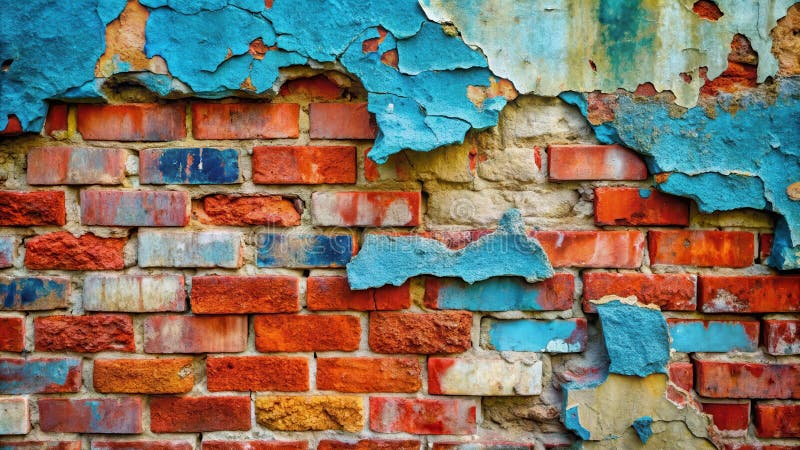 Distressed Brick Wall Texture with Peeling Blue Paint. Generative AI ...