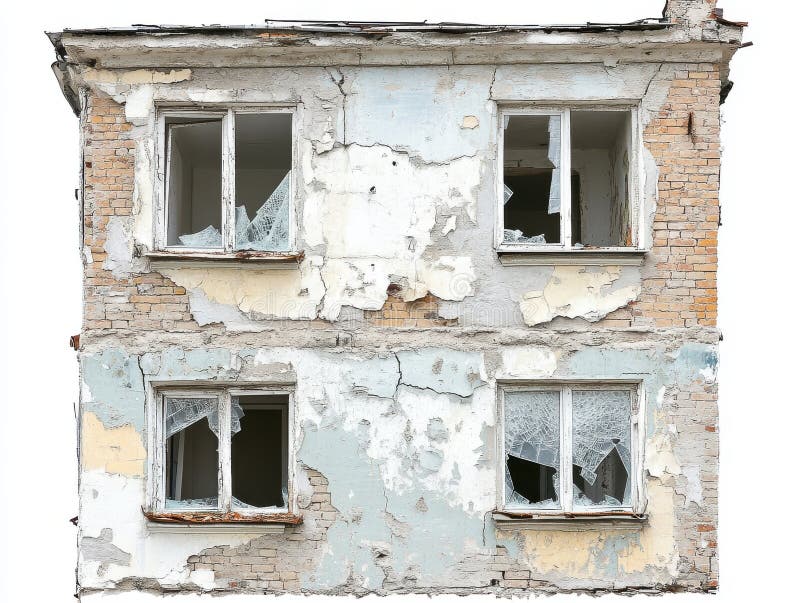 Distressed Building Facade with Broken Windows Stock Illustration ...