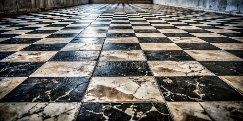 Distressed Checkerboard Floor Tiles in Aged Building Interior ...