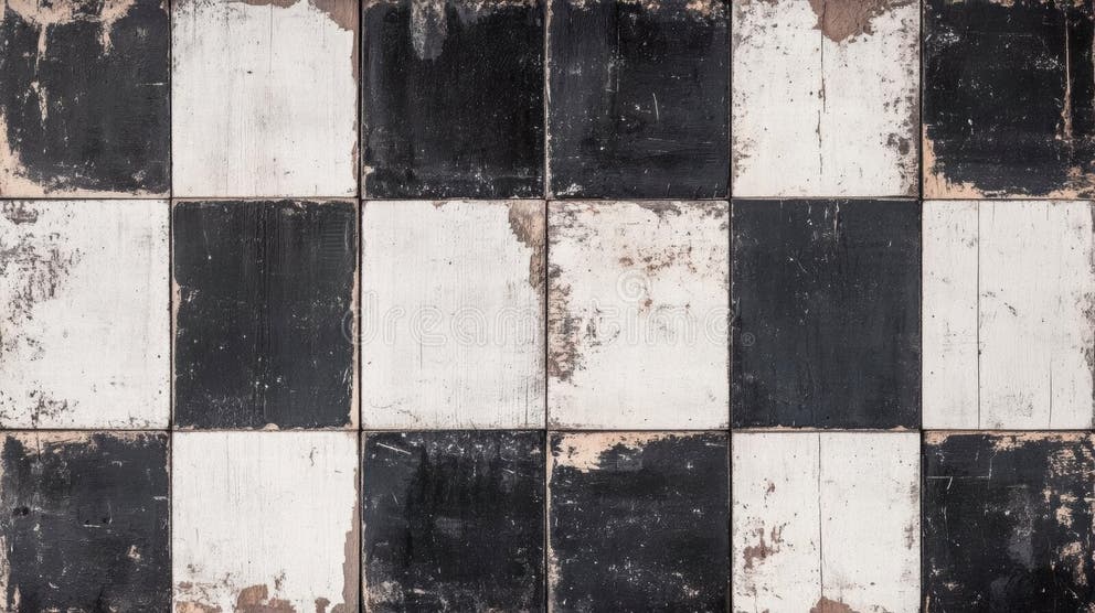 Distressed Checkerboard Pattern, Rustic Black and White Wooden Tiles ...