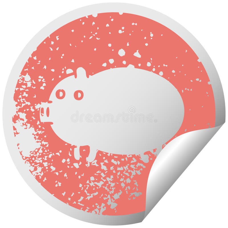 Distressed Circular Peeling Sticker Symbol of a Fat Pig Stock Vector ...