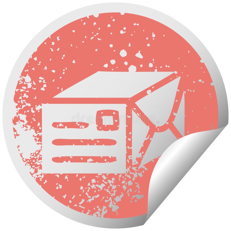 Distressed Circular Peeling Sticker Symbol of a Paper Parcel Stock ...