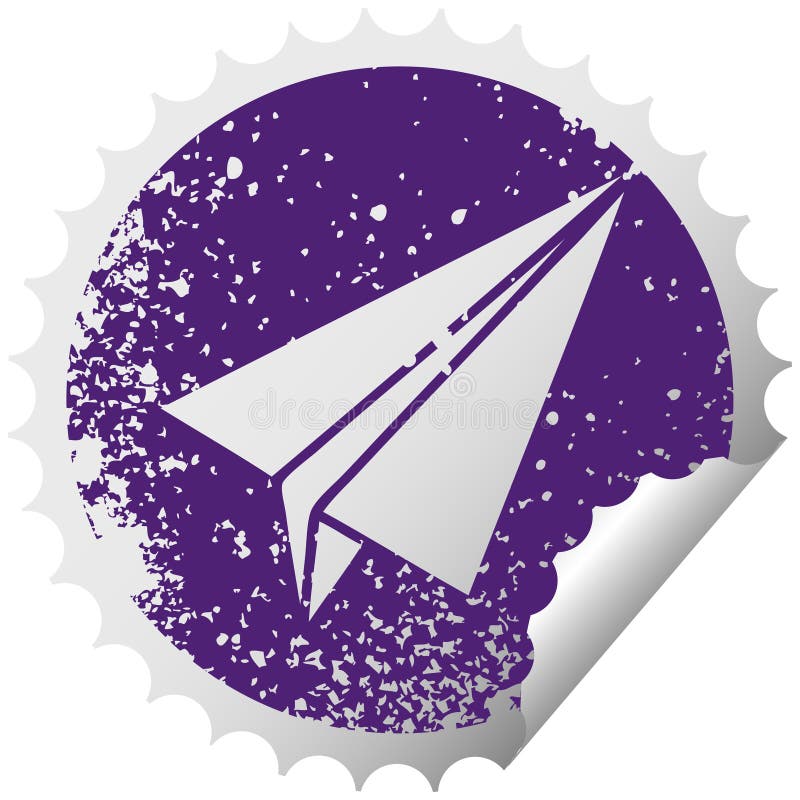 Distressed Circular Peeling Sticker Symbol Paper Plane Stock Vector ...