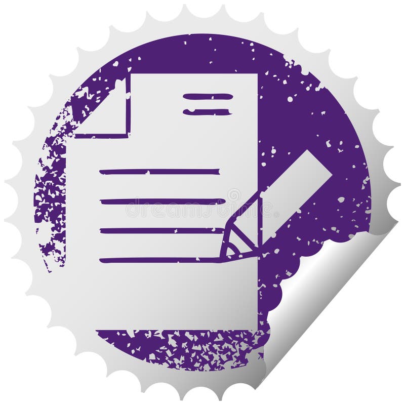 Distressed Circular Peeling Sticker Symbol of Writing a Document Stock ...