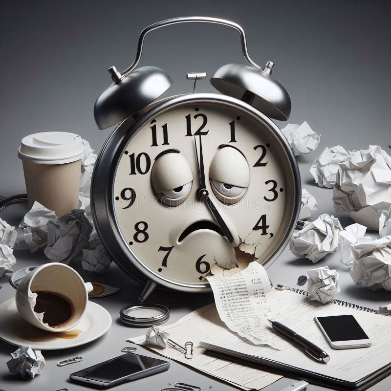 A Distressed Clock Face Amidst a Disordered Desk Scene Stock ...