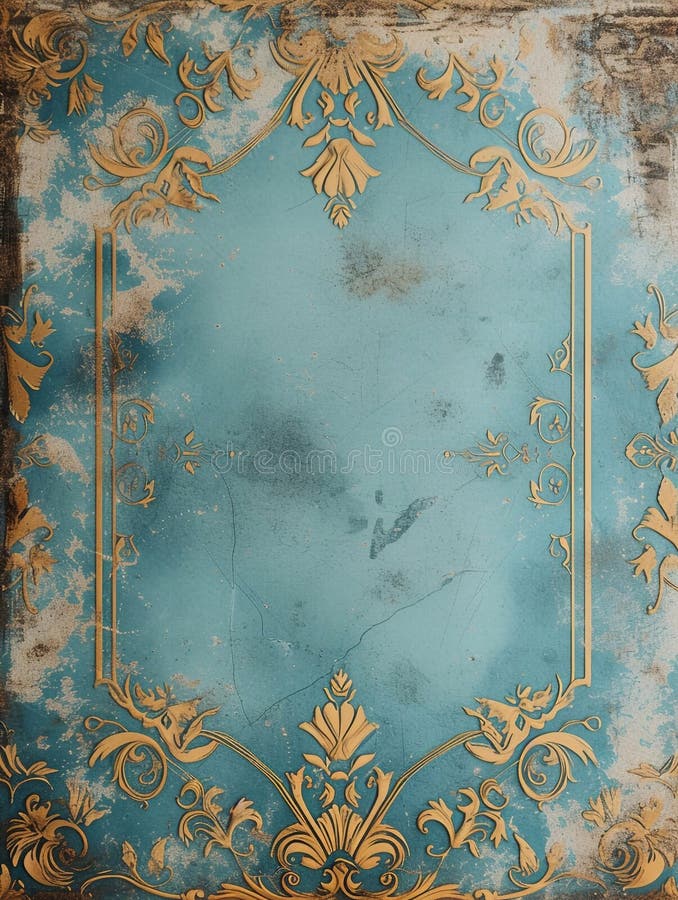 Distressed Damask Background in Vintage Dusty Blue Color, Digital Paper ...