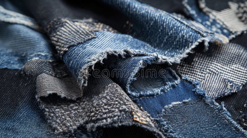 Distressed Denim Patchwork Fabric Texture Detail Stock Illustration ...