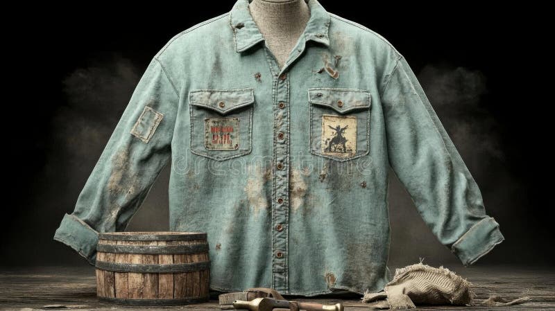 Distressed Denim Shirt, Workwear Style Stock Photo - Image of style ...