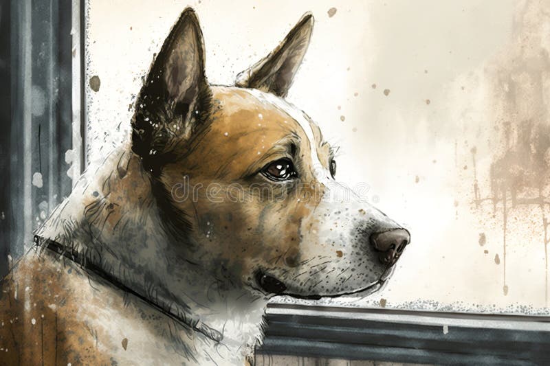 Distressed Dog Peering through a Window. Generative AI Stock Image ...