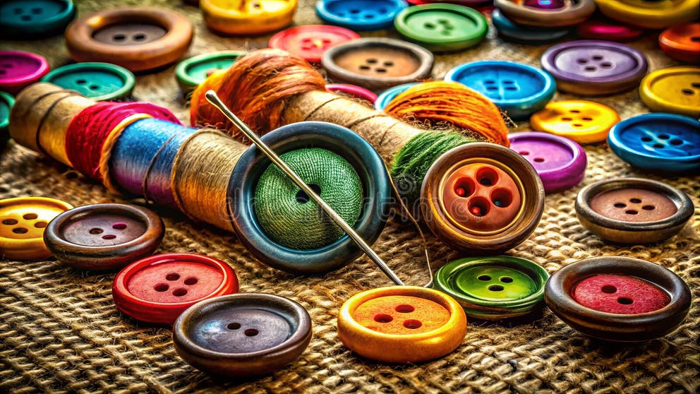 Distressed Fabric Texture with Buttons Needles and Thread a Grunge ...