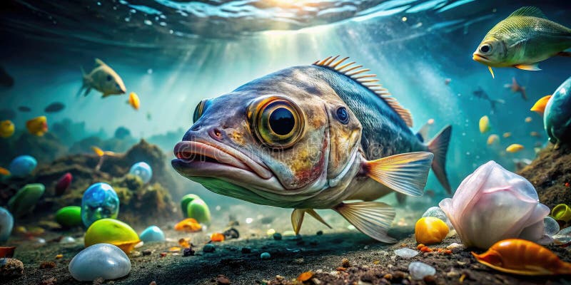 A Distressed Fish Amongst Plastic Debris a Powerful Visual of Ocean ...
