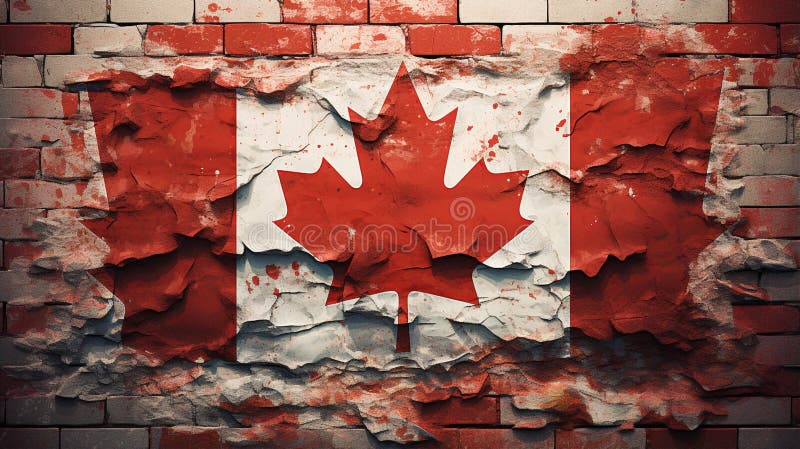 Distressed Flag of Canada on a Plan Brick Wall Stock Illustration ...