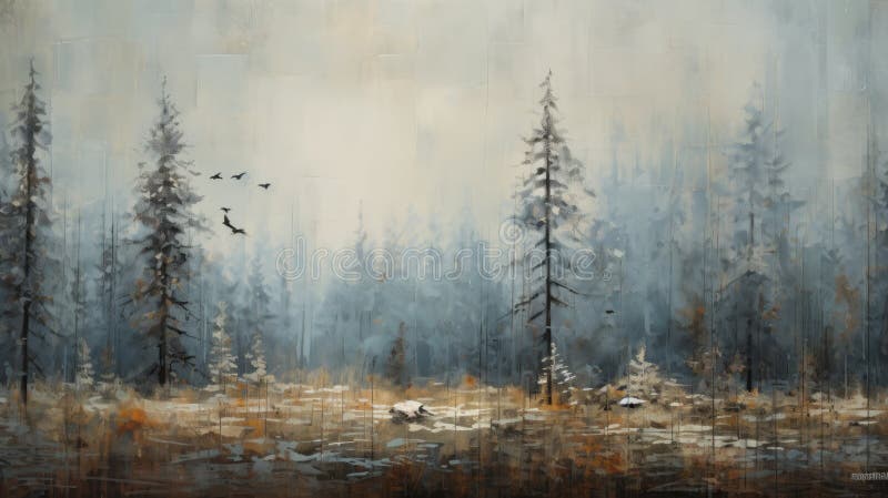 Distressed Forest: Atmospheric Landscape Painting with Flying Birds ...