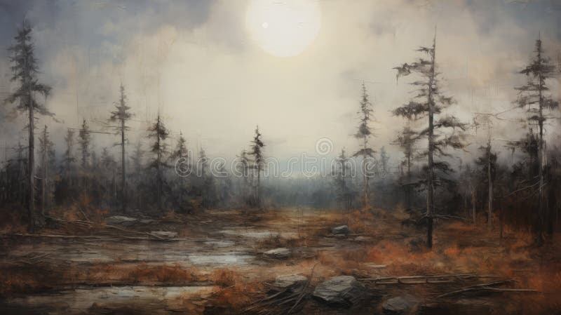Distressed Forest Moon Painting with Post-apocalyptic Vibes Stock ...