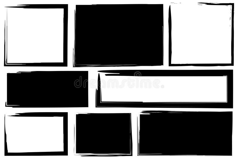 Distressed Frame Set. Black Borders. Rough Edged Shapes. Vector ...