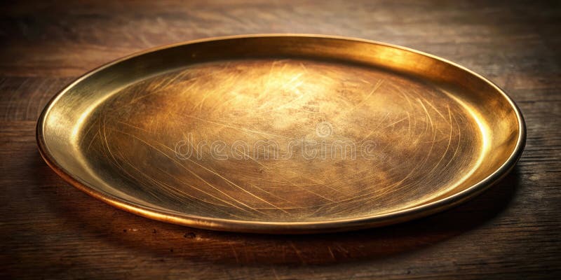 A Distressed Gold Serving Tray on a Rustic Wooden Surface. Generative ...