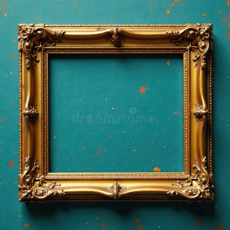 Distressed Golden Rectangle Frame, Vintage Texture, Metal, Artwork ...