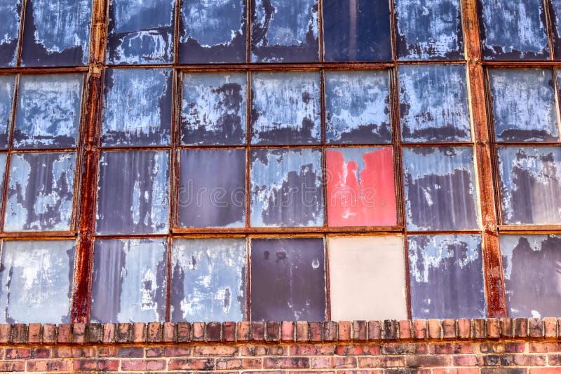 Distressed Warehouse Windows Stock Image - Image of symmetry, design ...