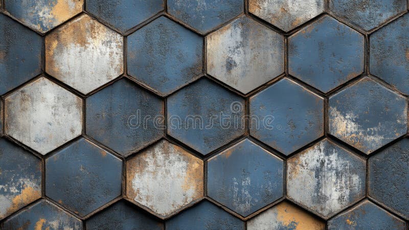 Distressed Hexagon Tiles Metallic Wall Pattern Stock Illustration ...