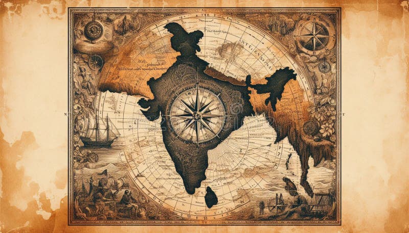Distressed Lithograph-style Map of British India, Ai Generated Image ...